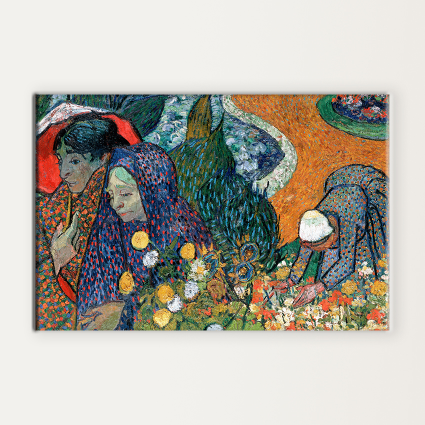(Ladies of Arles) Vibrant garden scene with a lady tending a flower ...