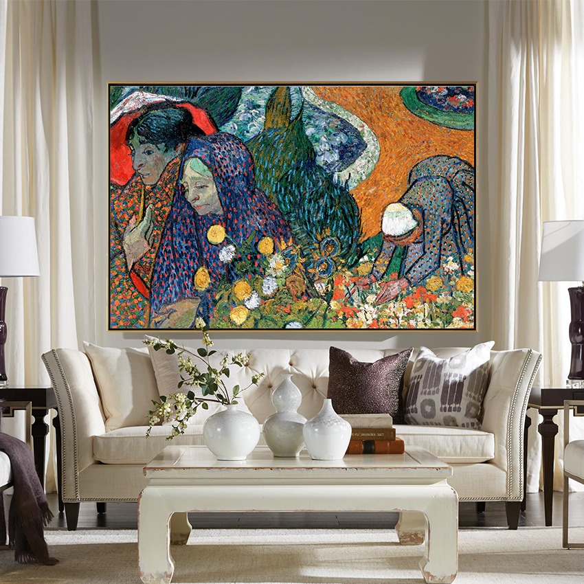 (Ladies of Arles) Vibrant garden scene with a lady tending a flower ...